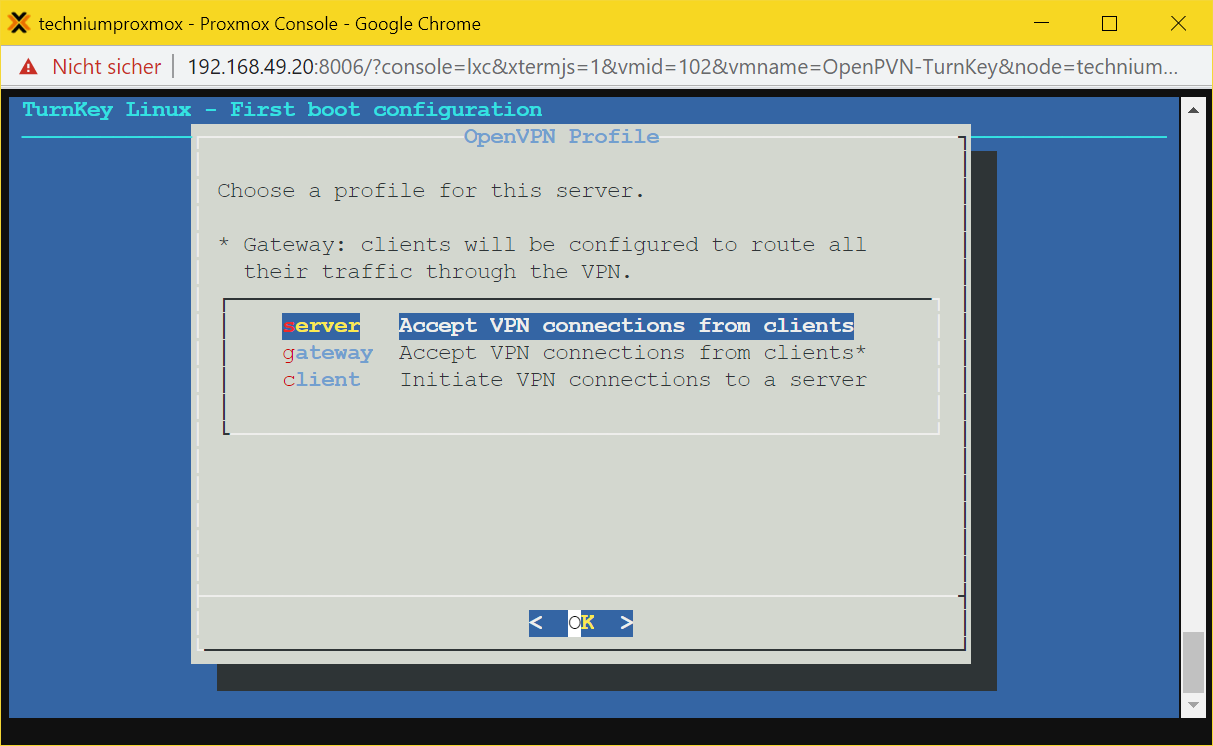 Proxmox OpenVPN LXC Container (TurnKey) - Tutorial - Technium