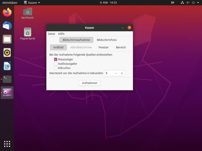 Debian Screen recording mit Kazam - Tutorial - Technium