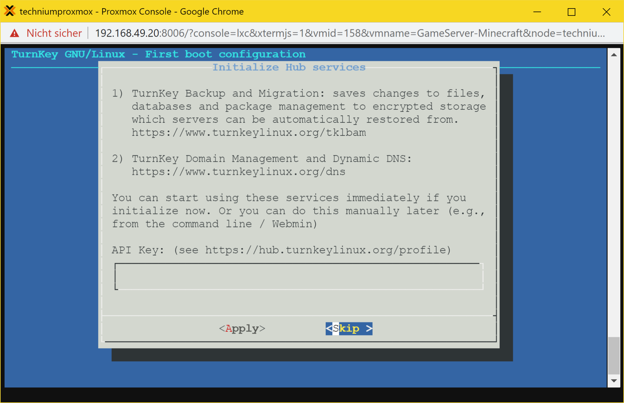 Proxmox Minecraft Server LXC Container (TurnKey) - Tutorial - Technium
